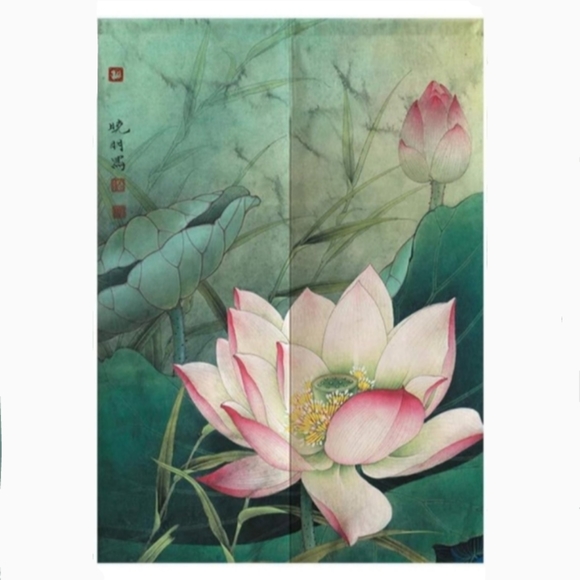 Boutique | Accents | Pink Lotus Flowers Green Japanese Noren Split ...
